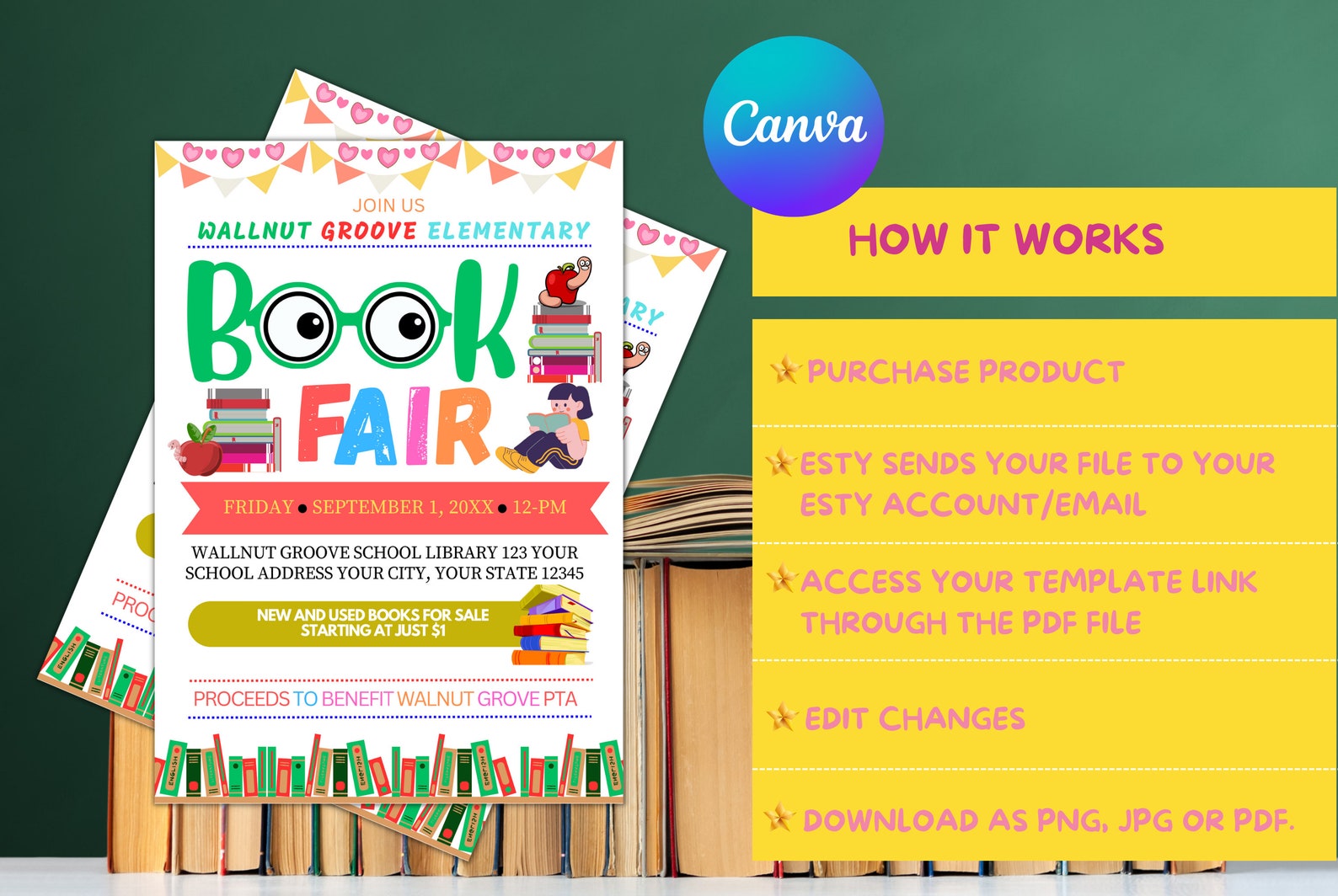 EDITABLE Book Fair Flyer Printable School Fundraiser - Etsy