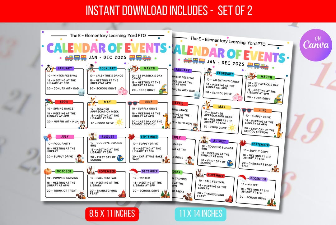 EDITABLE PTO Monthly Event Calendar Flyer Template, Year at a Glance ...