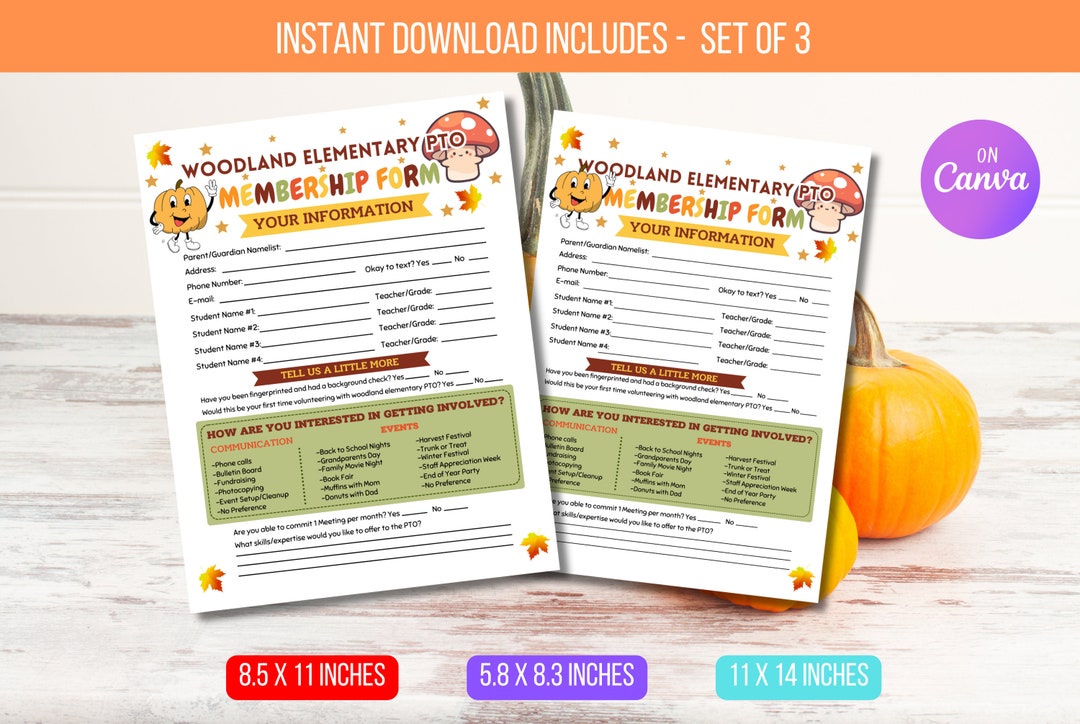 EDITABLE FALL PTO Membership Form, Pto/pta Parent Volunteer Sign up ...