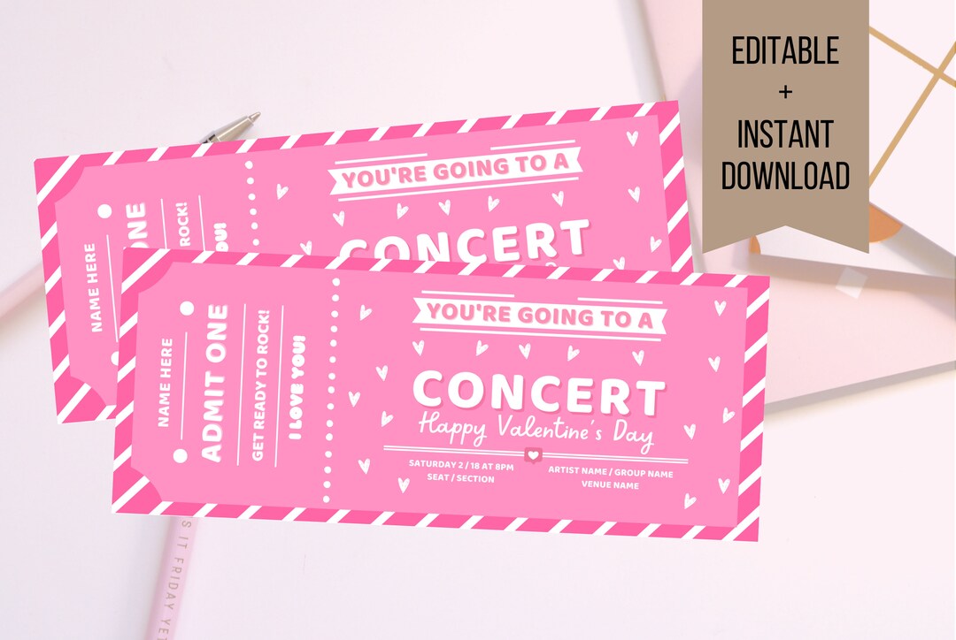Editable Valentines Day Concert Ticket Template Gift Certificate ...