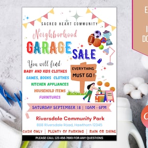 EDITABLE Garage Sale Flyer Template, Neighborhood Yard Sale Template ...