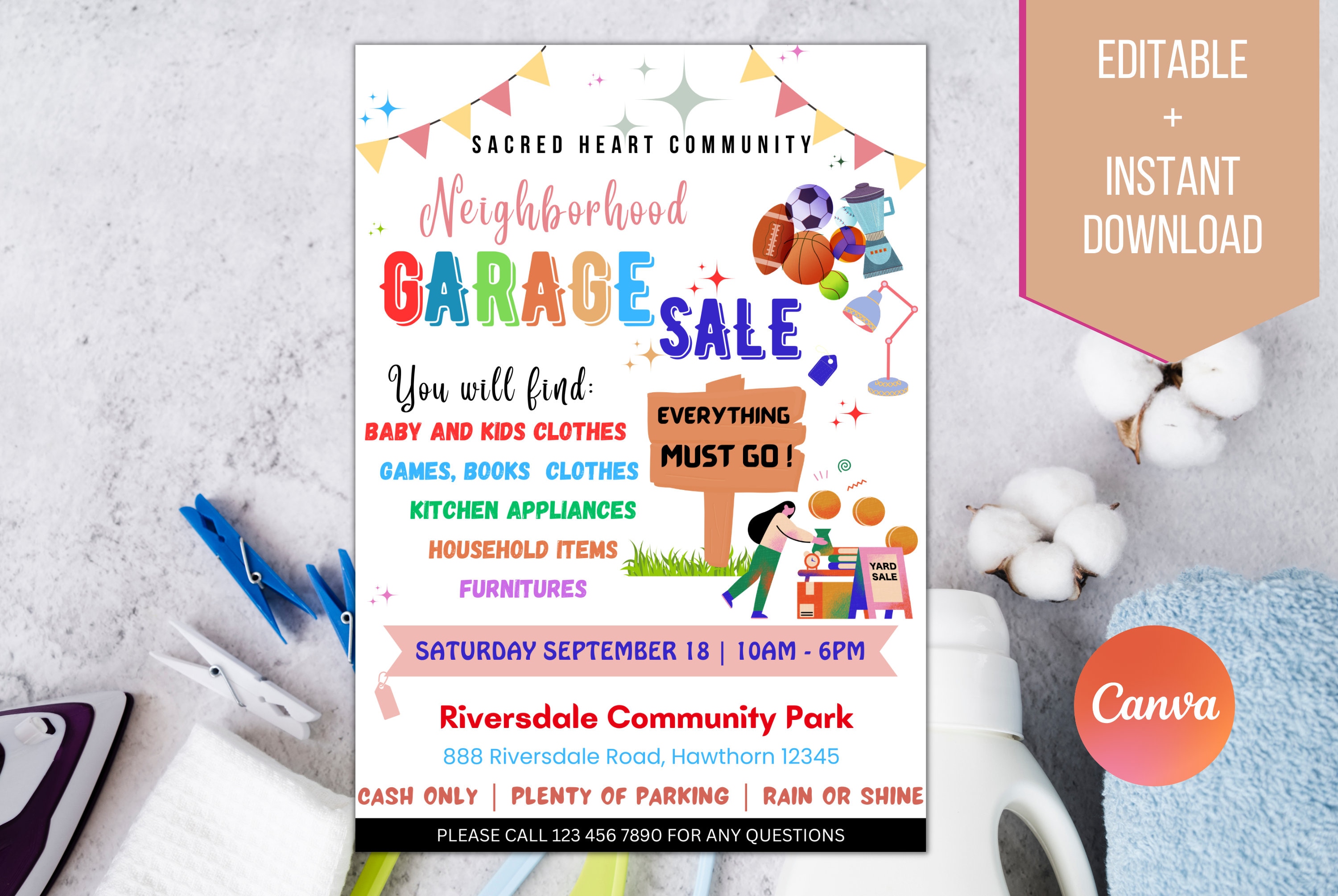 EDITABLE Garage Sale Flyer Template Neighborhood Yard Sale - Etsy