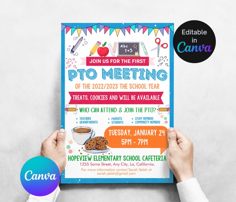 Editable/printable PTO PTA Meeting Handout Flyer, School Fundraiser ...