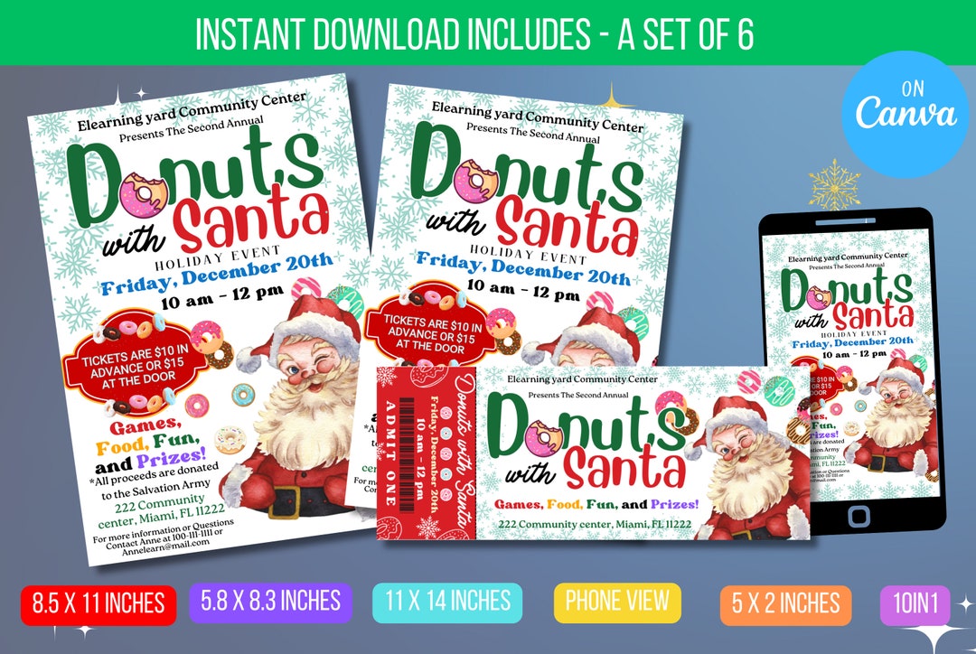 EDITABLE Donuts With Santa Flyer, Printable Santa Donuts Invitation ...