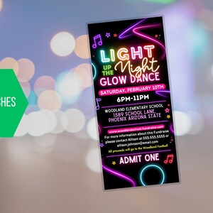 EDITABLE Light up the Night Glow Dance Invitation Flyer With Invitation ...