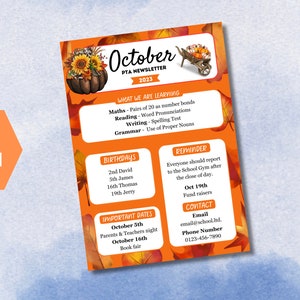 EDITABLE October Newsletter Template Classroom Printable - Etsy