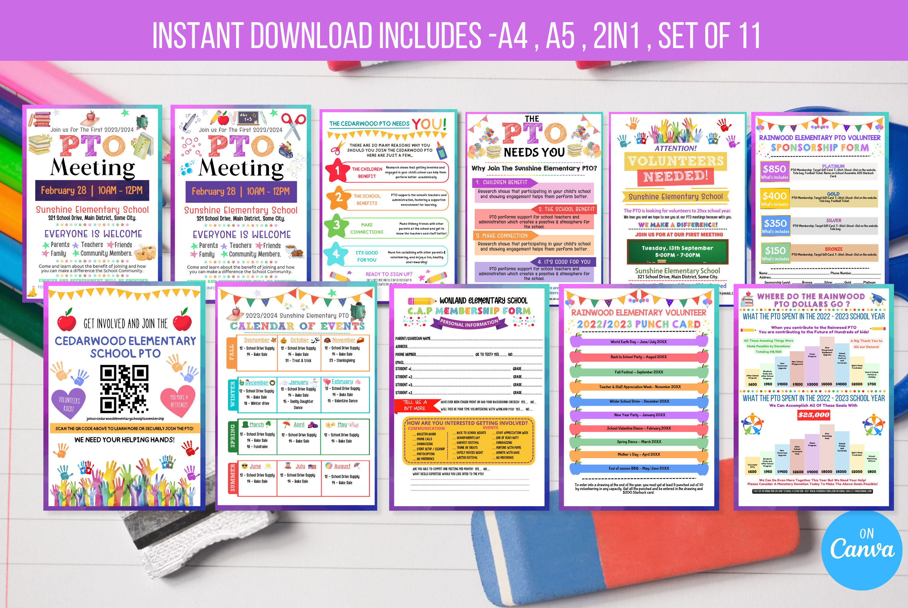 Editable PTO Flyer Bundle, Printable School PTO Information Forms ...