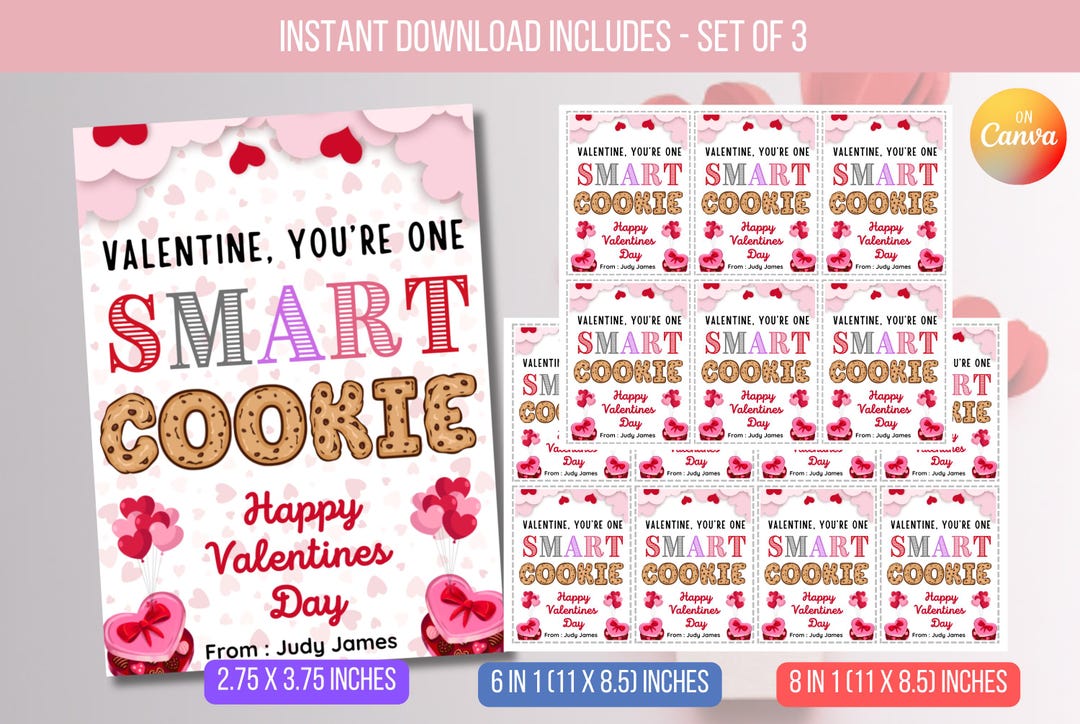 EDITABLE Smart Cookie Valentine's Day Gift Tag, Cookie Favor Tag ...