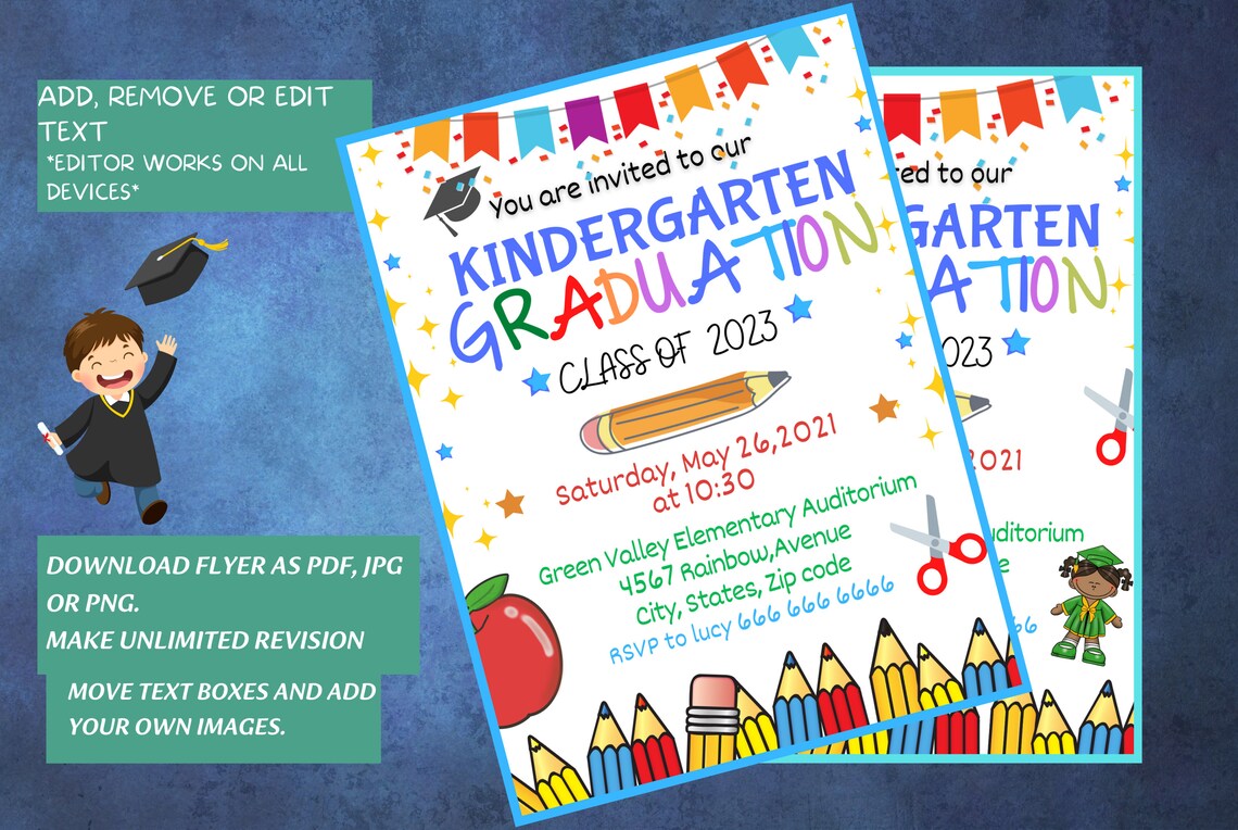 Editable Kindergarten Graduation Invitation Flyer, Printable ...