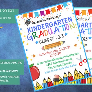 Editable Kindergarten Graduation Invitation Flyer, Printable ...