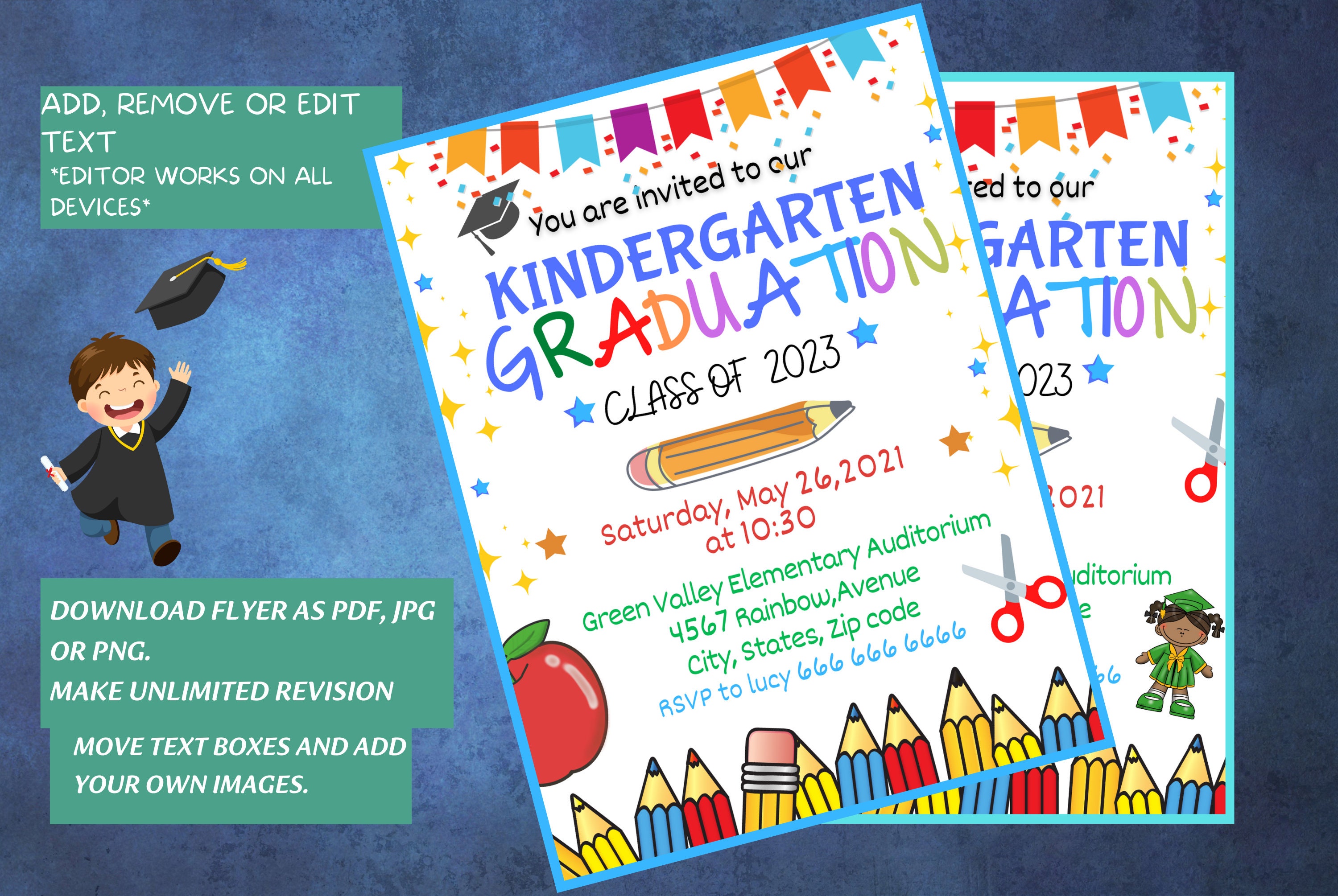 Editable Kindergarten Graduation Invitation Flyer Printable - Etsy