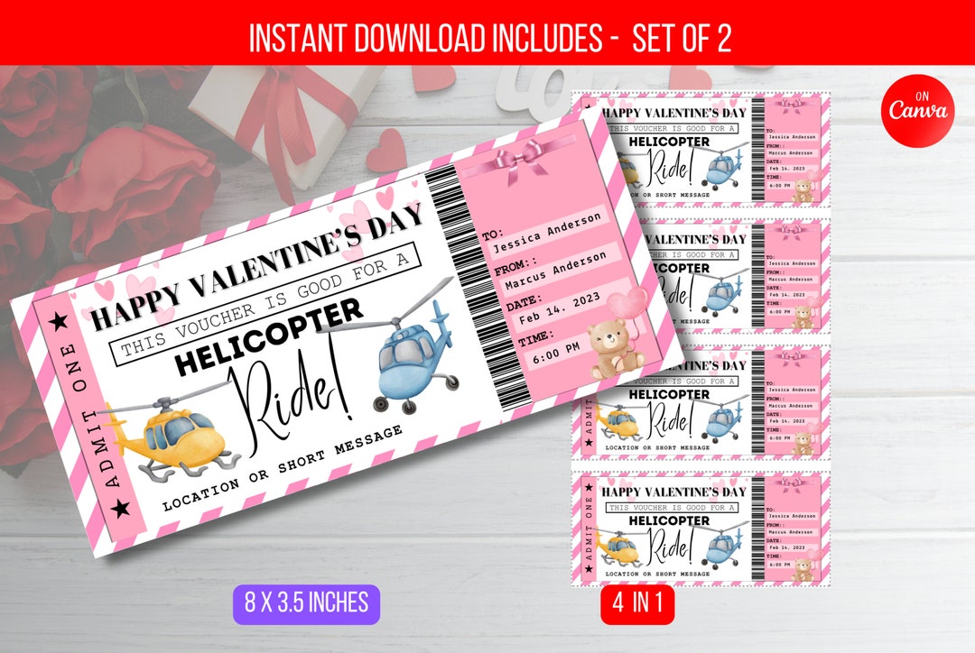 EDITABLE Valentines Day Helicopter Ride Ticket Template - Personalized ...
