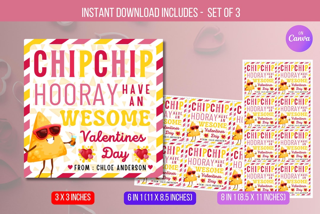 EDITABLE Chip Chip Hooray Cookie Gift Tag, Valentine's Day Cookie Thank ...