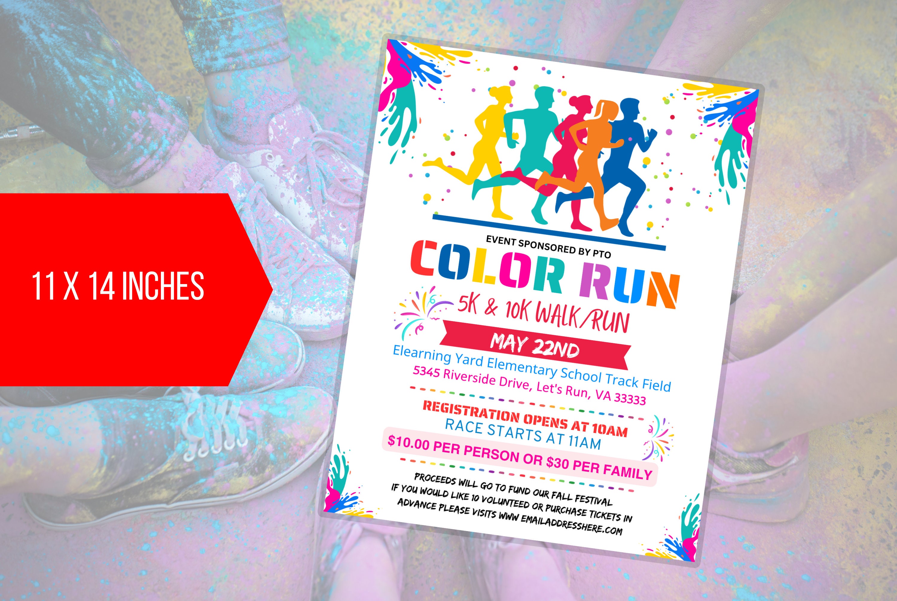 EDITABLE Color Run Invitation Flyer, School Community Fundraiser Event ...