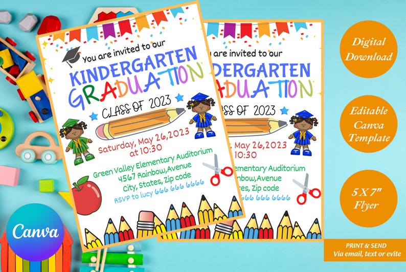 Editable Kindergarten Graduation Invitation Flyer, Printable ...
