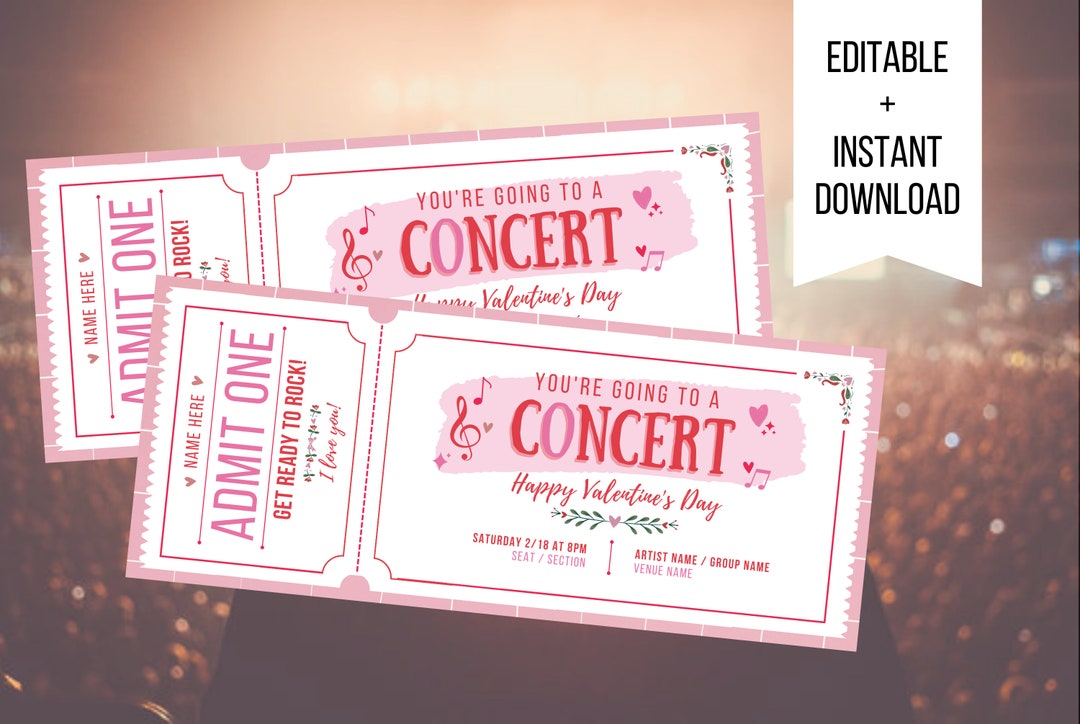 Editable Valentines Day Concert Ticket Template Gift Certificate ...