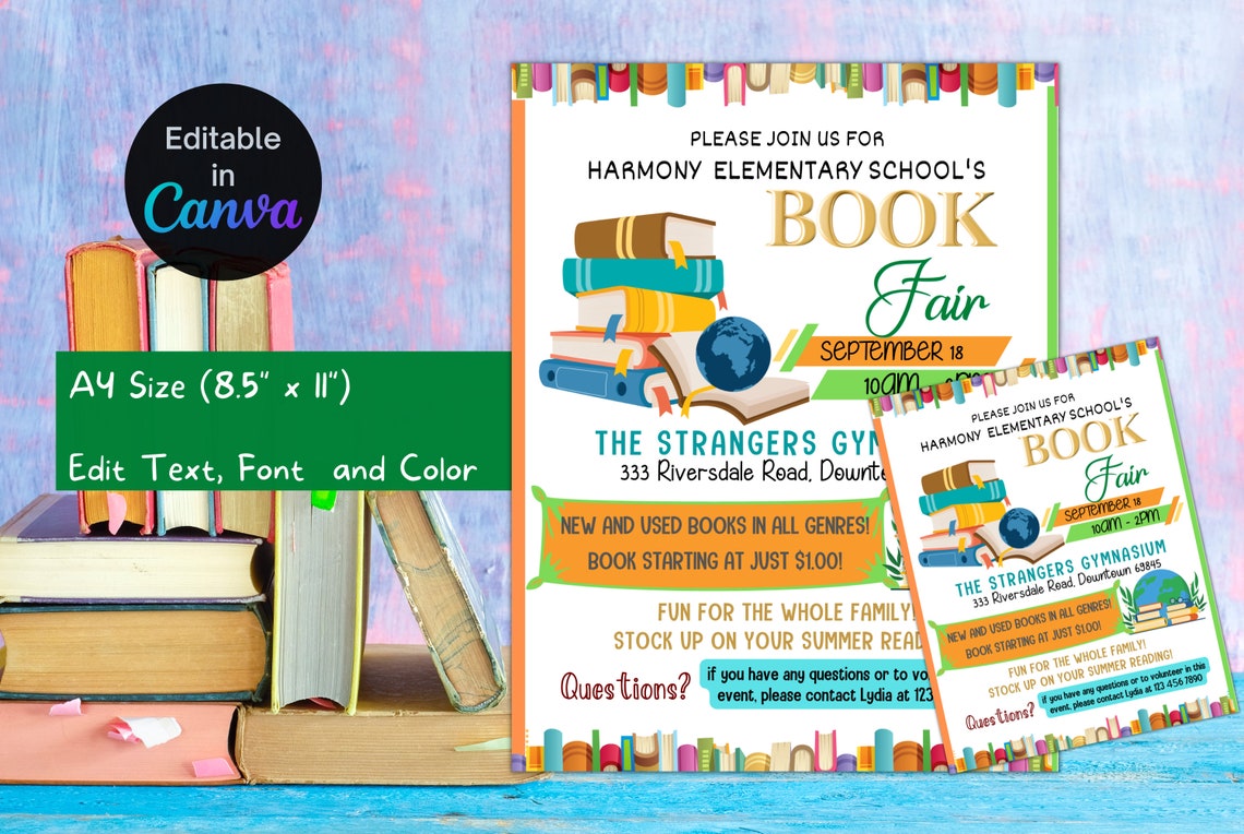EDITABLE Book Fair Flyer Printable School Fundraiser Invitation ...