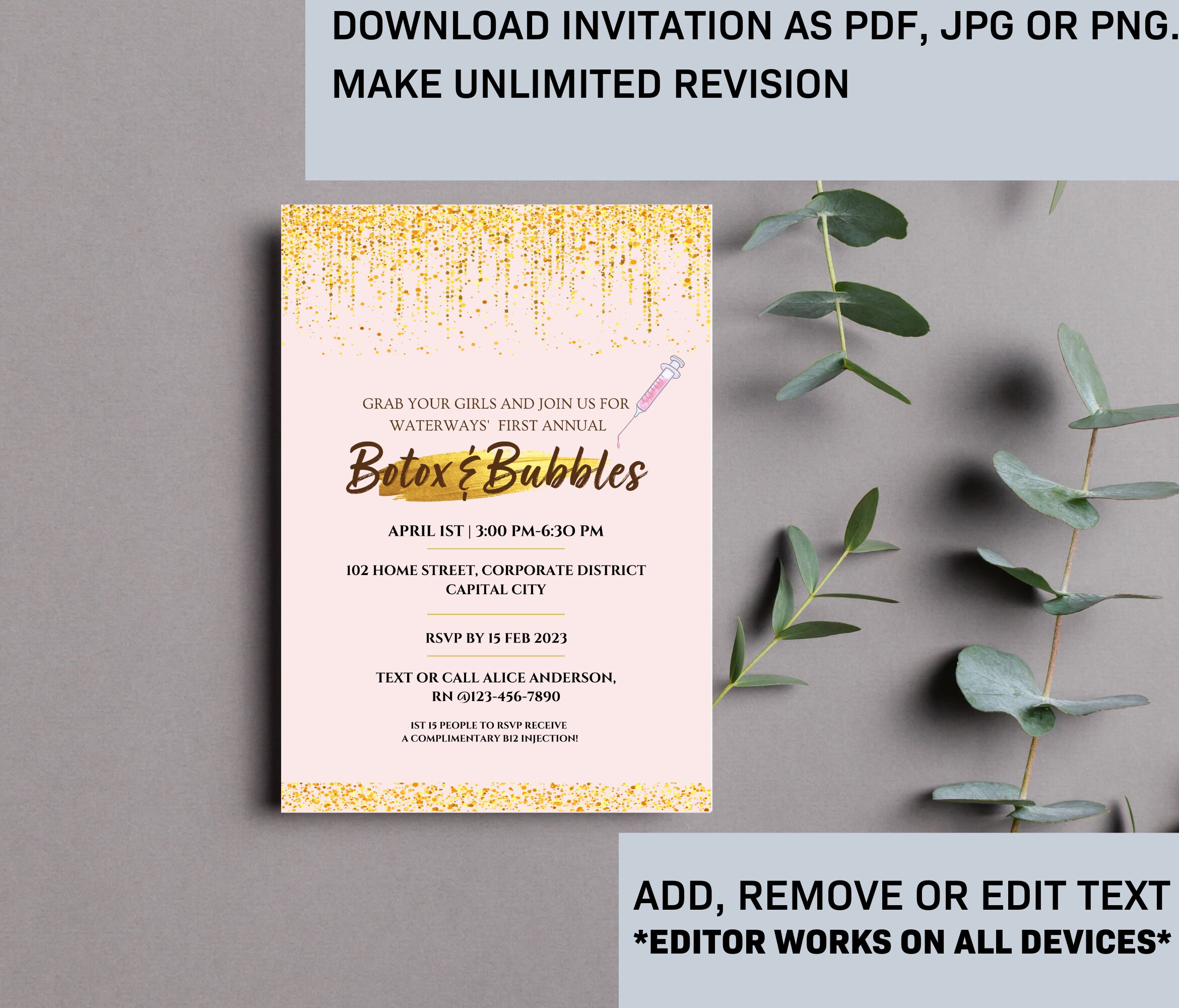 Botox & Bubbles Party Invite Botox Special Flyer Editable - Etsy