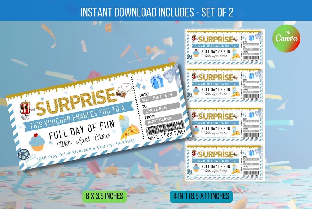 EDITBALE Day of Fun Surprise Ticket, Surprise Day of Fun Invite With ...