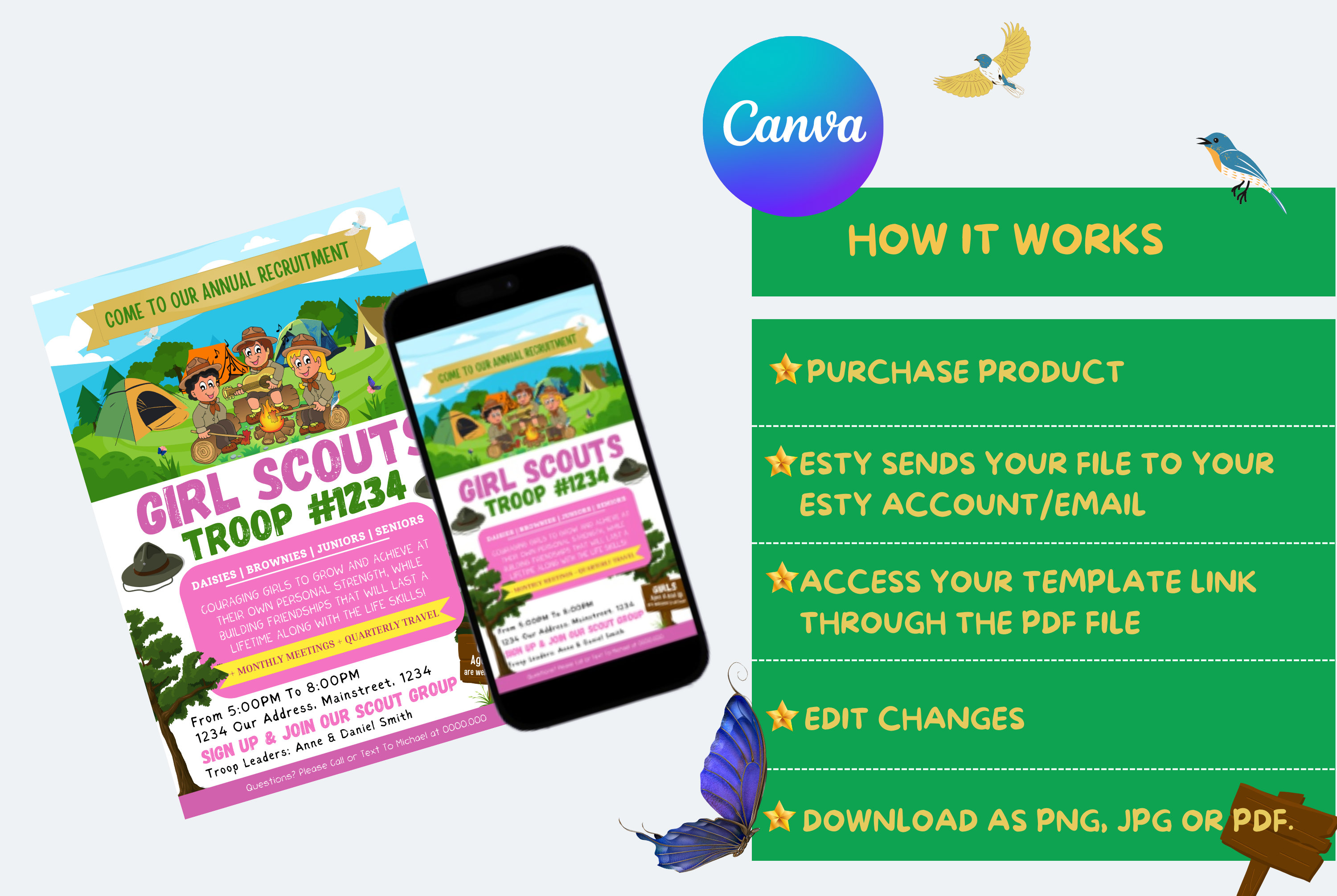 Editable Girl Scouts Recruitment Flyer Girl Scout Recruitment Join the Troop Instant Download ...