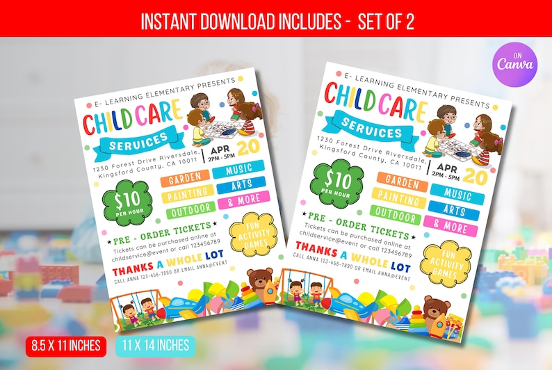 EDITABLE Child Care Flyer Template, Baby Sitting, Playtime Theme ...