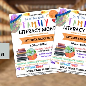 Editable Family Literacy Night Flyer, PTO PTA Reading Book Sale School ...