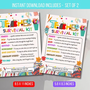 EDITABLE Teacher Survival Kit Template, Teacher Thank You Gift ...