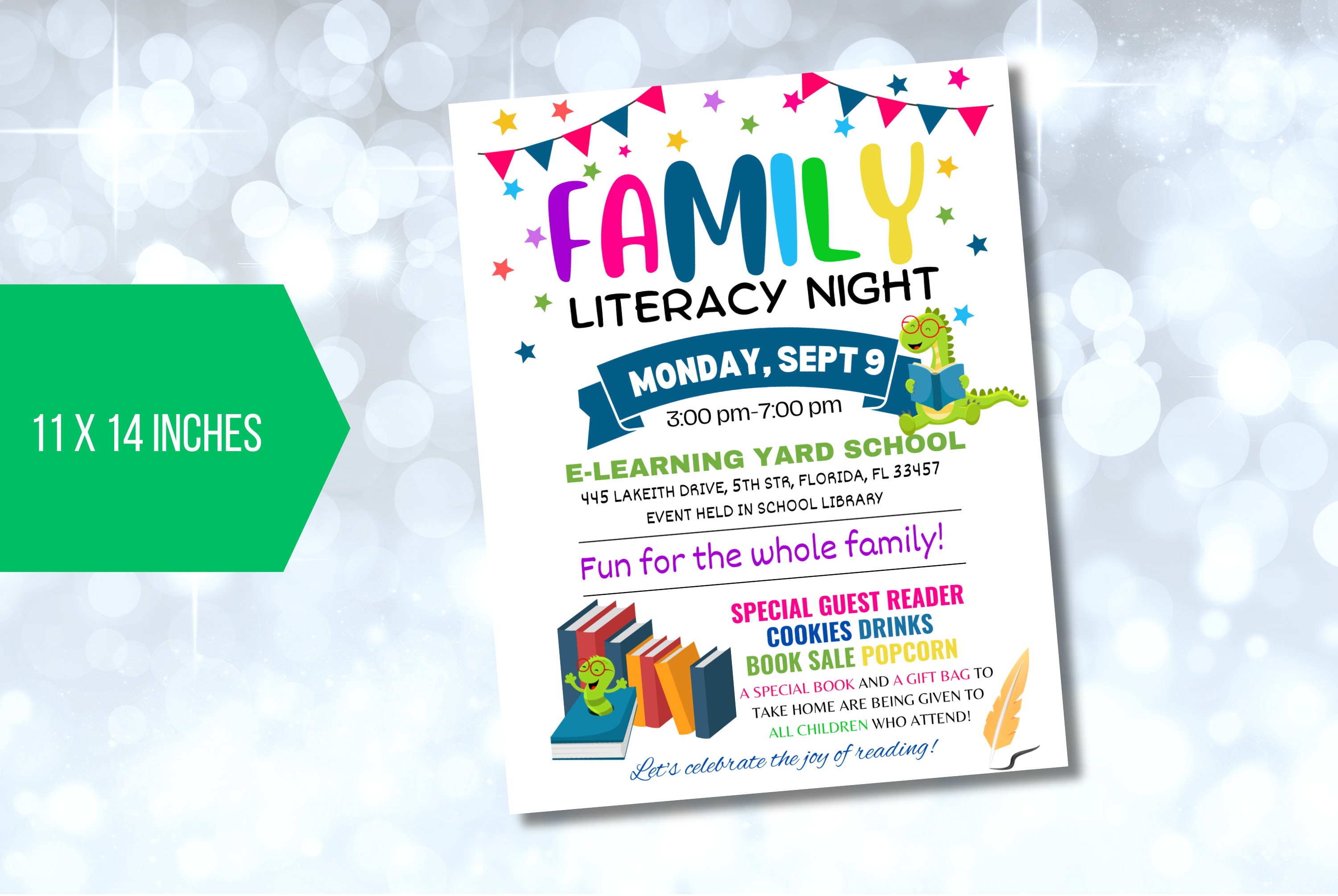 EDITABLE Family Literacy Night Flyer, PTO PTA Reading Book Sale School ...