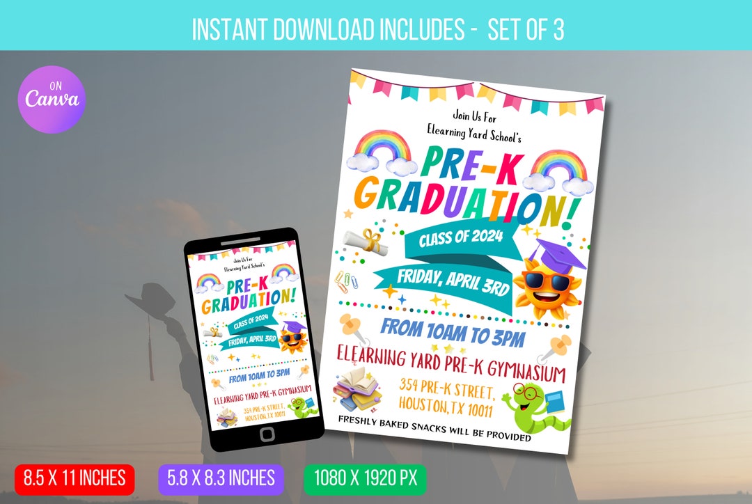EDITABLE Preschool Graduation Invitation, Celebration Graduation Invite ...