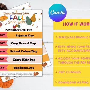 Fall Spirit Week Editable Itinerary Schedule Printable DIY Spirit Week ...