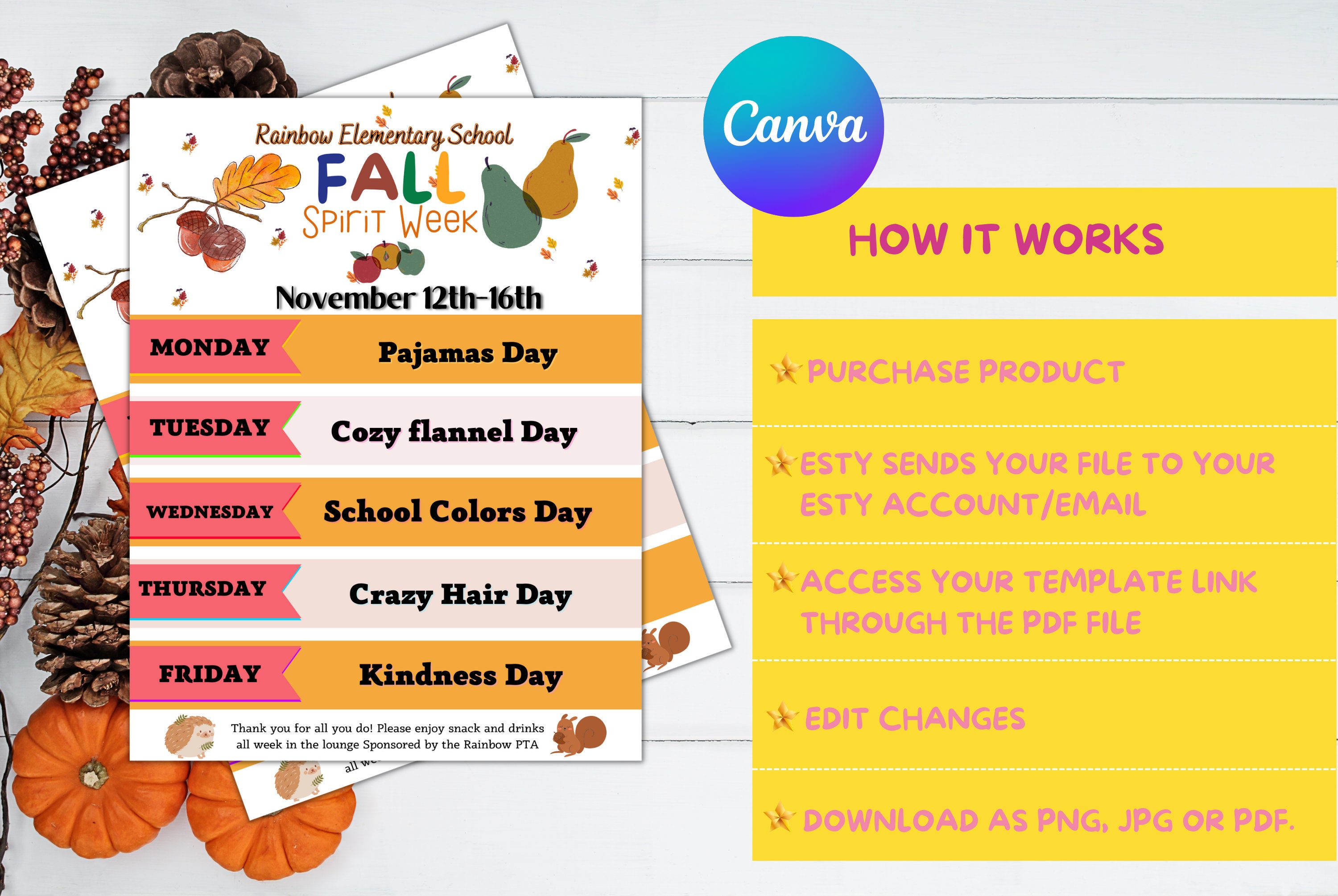 Fall Spirit Week Editable Itinerary Schedule Printable DIY - Etsy