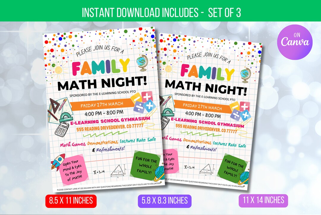 EDITABLE Family Maths Night Flyer, PTO PTA Maths Night School Flyer ...