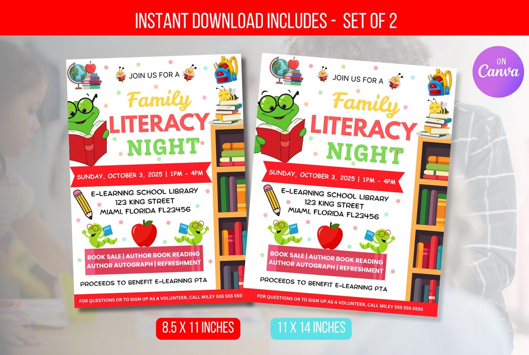 EDITABLE Family Literacy Night Flyer, PTO PTA Reading Book Sale School ...