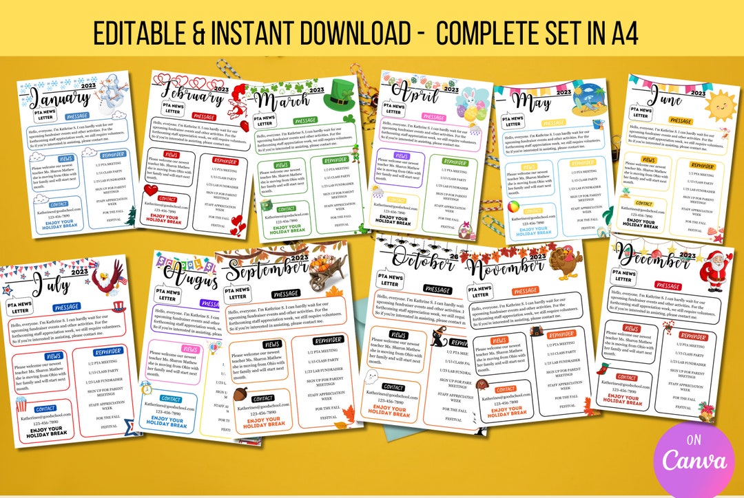 EDITABLE Yearly/monthly Newsletter Template Set, Classroom Printable ...