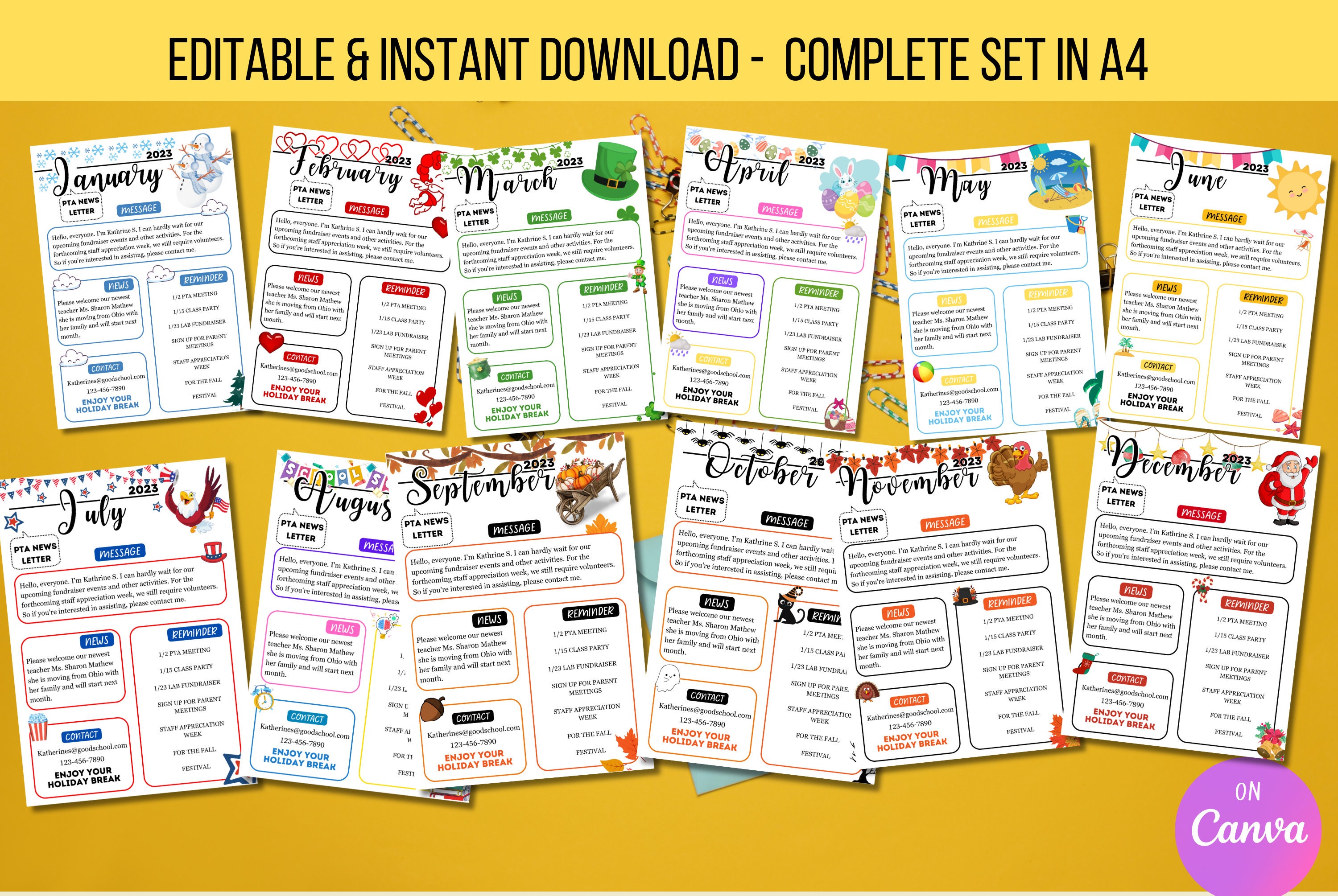 EDITABLE Yearly/monthly Newsletter Template Set Classroom - Etsy