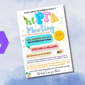 EDITABLE PTA Meeting Handout Flyer, School Information Meeting Flyer ...