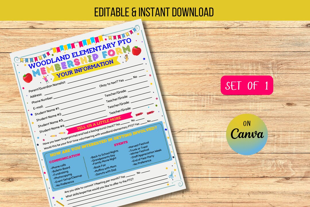Printable/editable PTO PTA Membership Form, Pto/pta Parent Volunteer ...