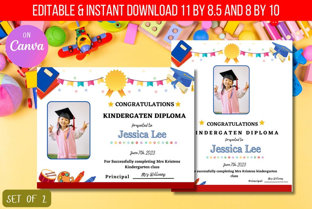 Printable Kindergarten Diploma, Editable School Diploma Certificate ...