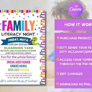 EDITABLE Family Literacy Night Flyer, PTO PTA Reading Book Sale School ...