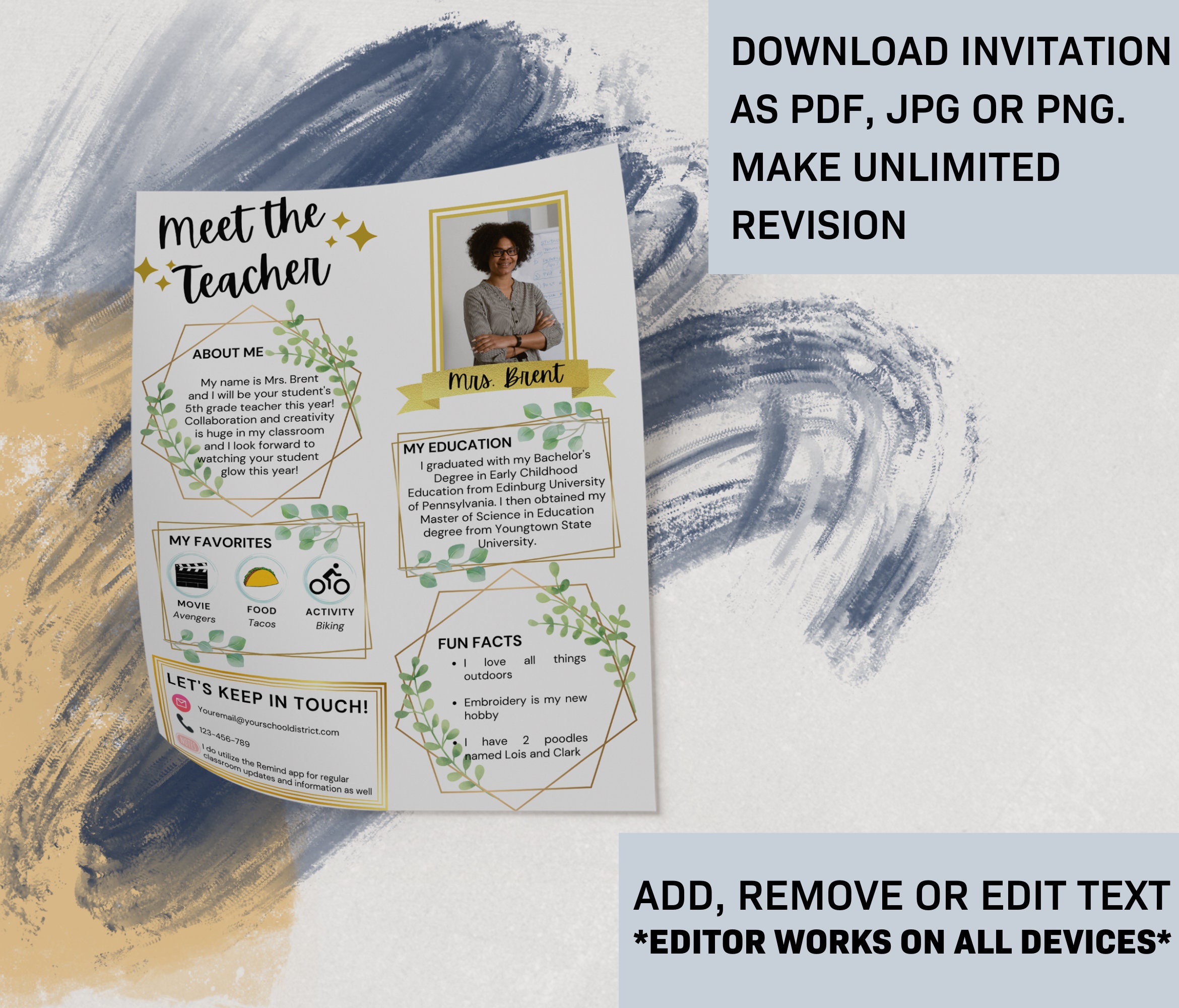 Editable Meet the Teacher Flower Meet the Teacher Canvas - Etsy