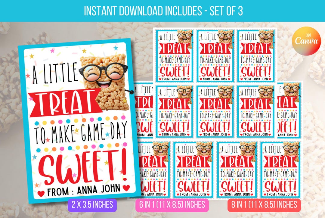 EDITABLE Crispy Rice Treat Tag, A Little Treat to Make Game Day Sweet ...