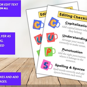 CUPS Editing Writing Strategy Checklist Poster, English Classroom Decor ...