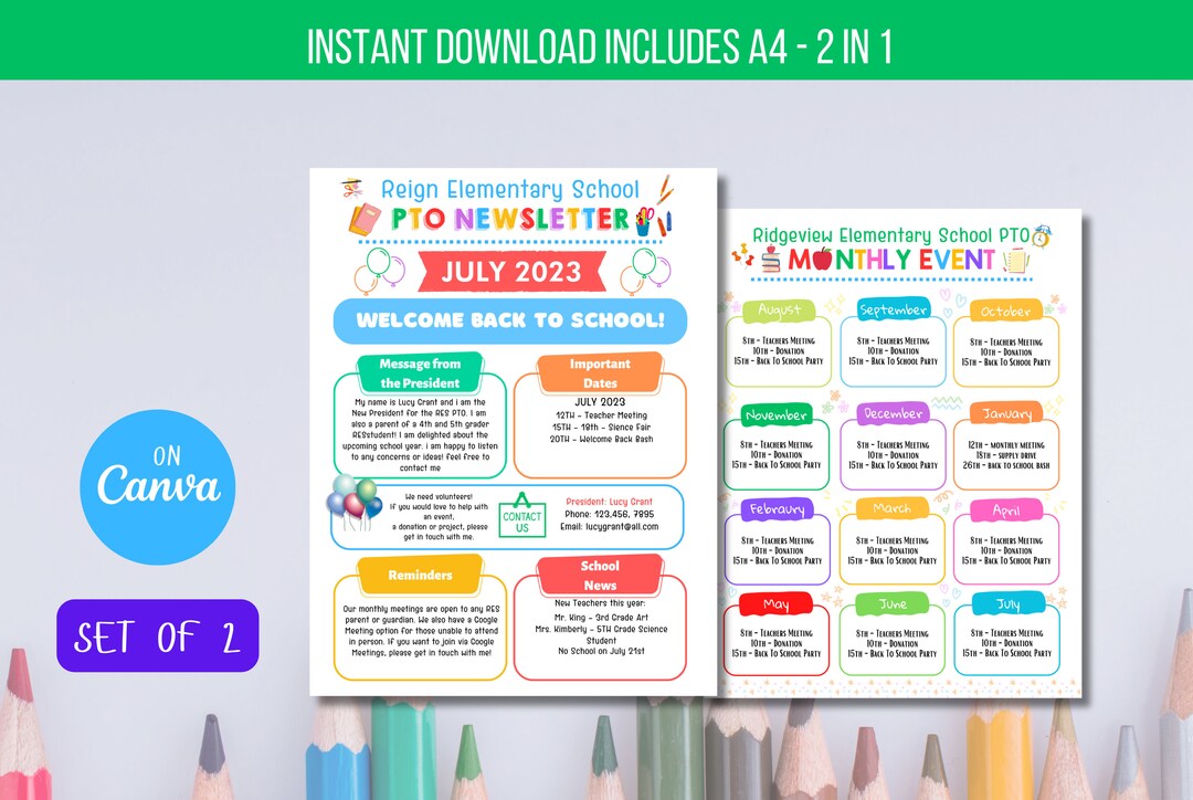 Newsletter PTO Bundle, Checklist Events Parent Teacher Organization ...