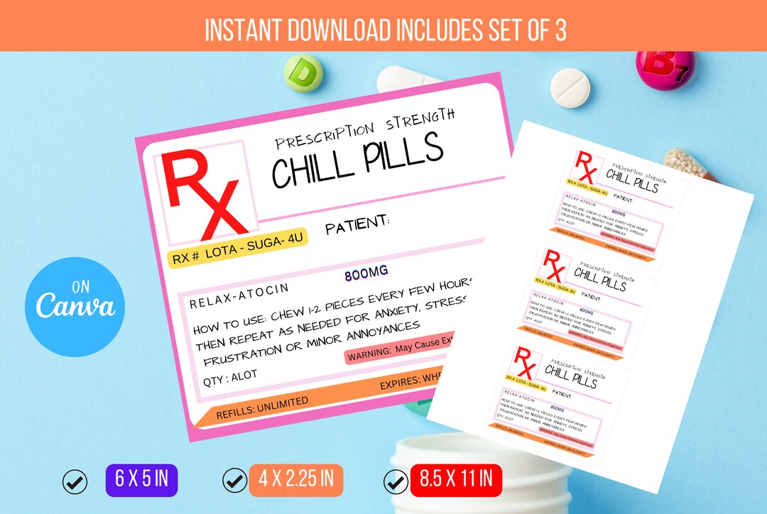 PRINTABLE Prescription Chill Pill Candy Jar Label Nursing Home CNA ...