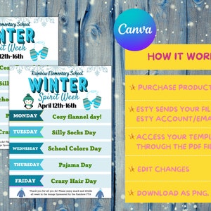 Winter Spirit Week Editable Schedule | Printable DIY Spirit Week ...