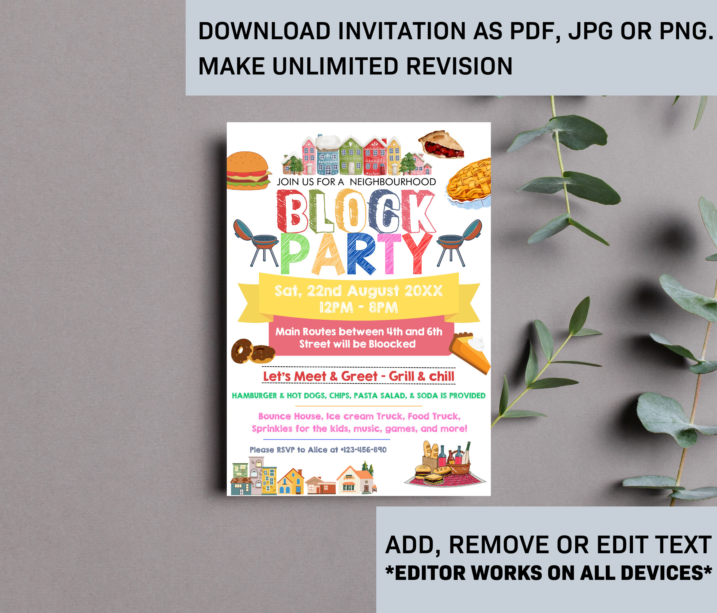 Block Party Invitation Editable Street Party Community - Etsy