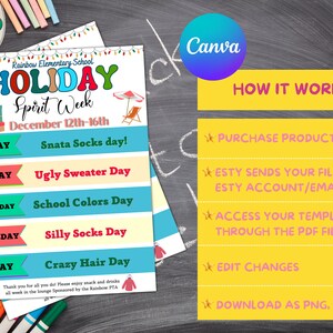 Holiday Spirit Week Editable Itinerary Schedule | Printable DIY Spirit ...