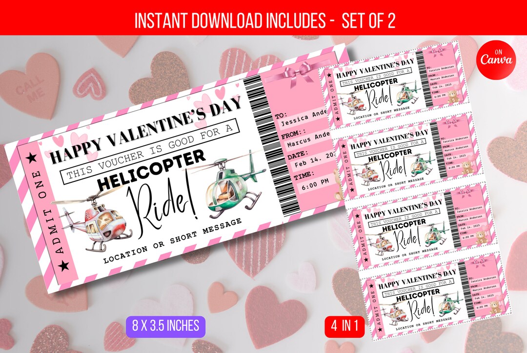EDITABLE Valentines Day Helicopter Ride Ticket Template - Personalized ...