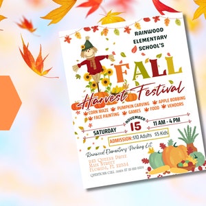 EDITABLE Fall Harvest Festival Invitation Flyer, School Event Harvest ...