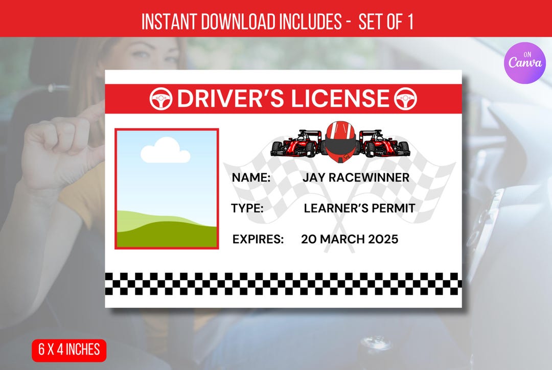 EDITABLE Race Car Drivers License Birthday Party Decorations, ID Badge ...